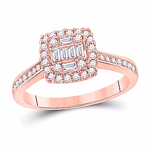 The Diamond Deal 14kt Rose Gold Baguette Diamond Halo Cluster Bridal Wedding Engagement Ring 1/2 Cttw