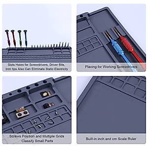 Premium Heat Resistant Anti Static Mat for Computer, Laptop, Cellphone Electronics Repair, HPFIX ESD Safe Soldering Mat for for BGA and Gun Soldering Iron, Workbench (17.7" x 13.6")