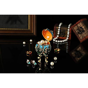 QIFU Faberge Egg Series Hand Painted Jewelry Trinket Box with Rich Enamel and Sparkling Rhinestones Unique Gift Home Decor Easter Day Collectible