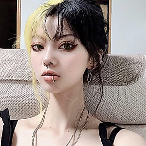 Jemant Lip Ring Chain To Ear For Women Men Silver Stainless Steel Nose Lip Ring Clip On Non Piercing Connected Chain Earring For Him Her (Silver)