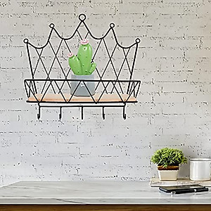 Garneck Rustic Floating Shelves Crown Shaped Wall Shelf Wrought Iron Entryway Key Holder Wall Organizer Sculpture Vase Storage Rack for Home Office