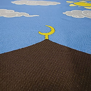 Modefa Turkish Islamic Prayer Rug - Thin Praying Carpet for Boys and Girls - Small Child Size Muslim Prayer Mat for Young Kids - Ramadan or Eid Gift - Floral Masjid & Kaba (Floral Masjid - Brown/Blue)