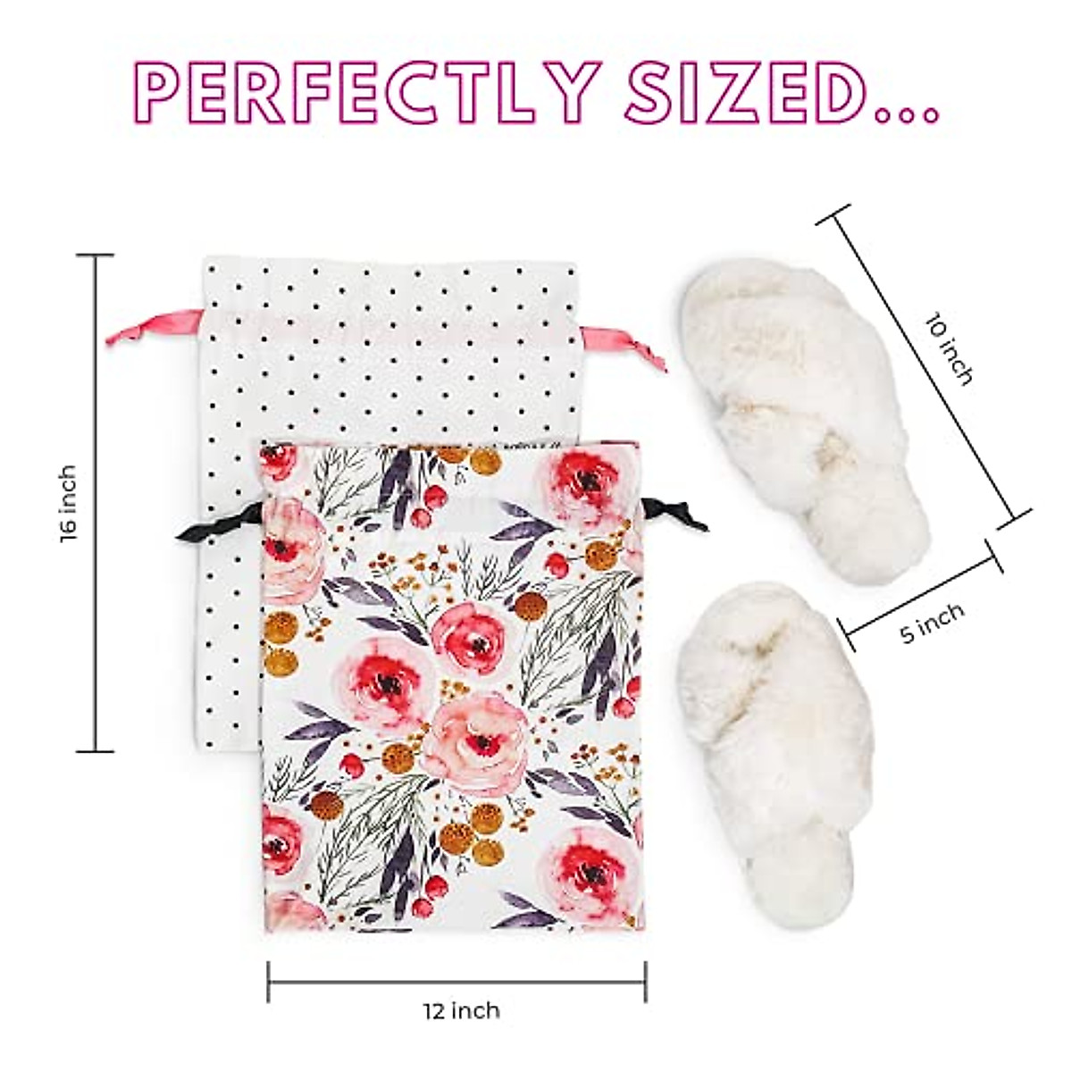 Gather & Knot Drawstring Gift Bags | 16" Medium | Premium Canvas | Reusable Fabric Wrap for Valentines, Weddings, Bridesmaids, Birthdays - All Occasion | Pink Floral