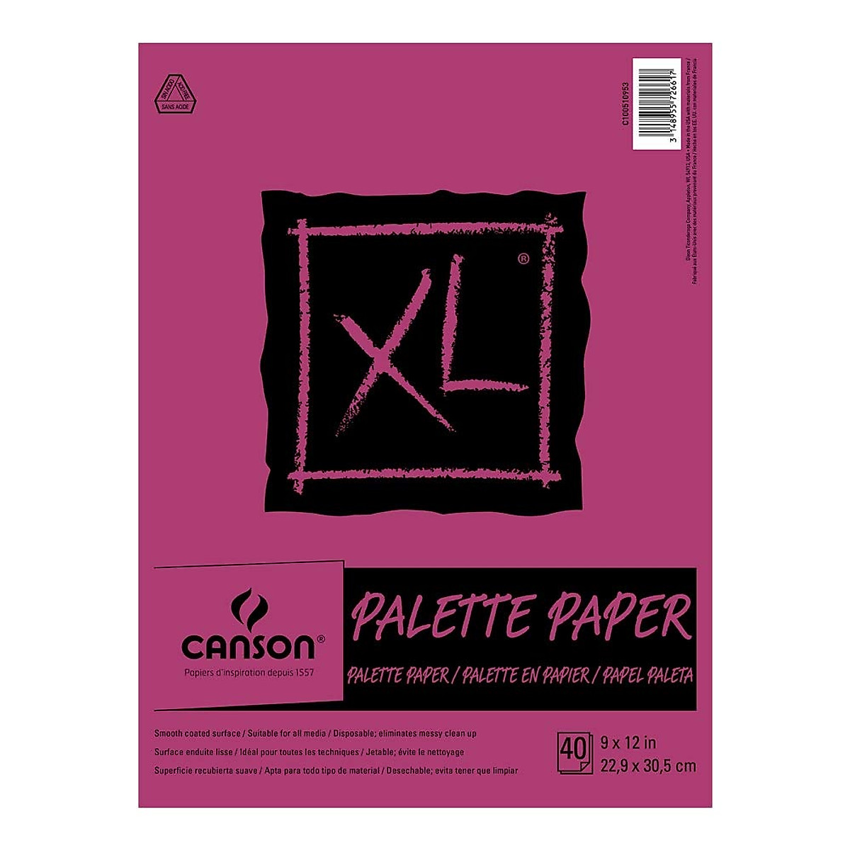 Canson Foundation Disposable Palette Pad, Coated Paper, Fold Over, 9 x 12 Inch, 40 Sheets, 9" x 12", Pink
