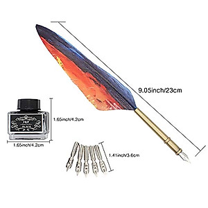 Ranvi Feather Quill Pen Set, Antique Calligraphy Pen Set (with 5 Replacement Nibs), 1 Ink and 1 Gift Box(Starry Sky)