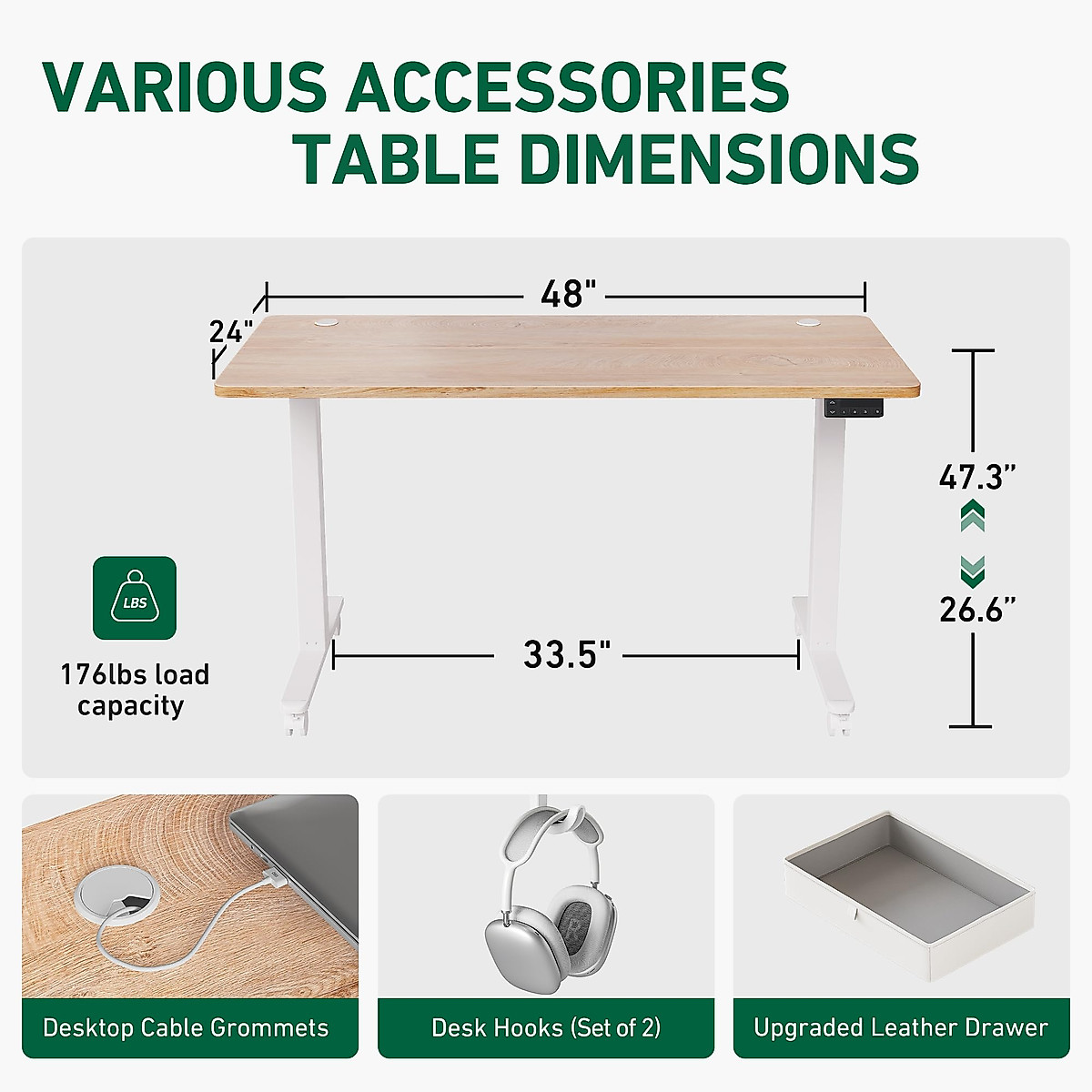 FEZIBO 48 x 24 Inches Standing Desk with Drawer, Adjustable Height Electric Stand up Desk with Storage, Sit Stand Home Office Desk, Ergonomic Computer Desk, Maple