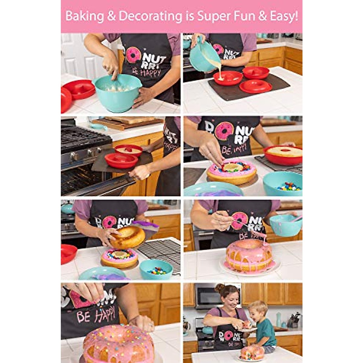 OMG Giant Donut Baking Kit - Nonstick Silicone Giant Doughnut Cake Pan Baking and Decorating Supplies Bundle. Stay Home and Bake Gift Set