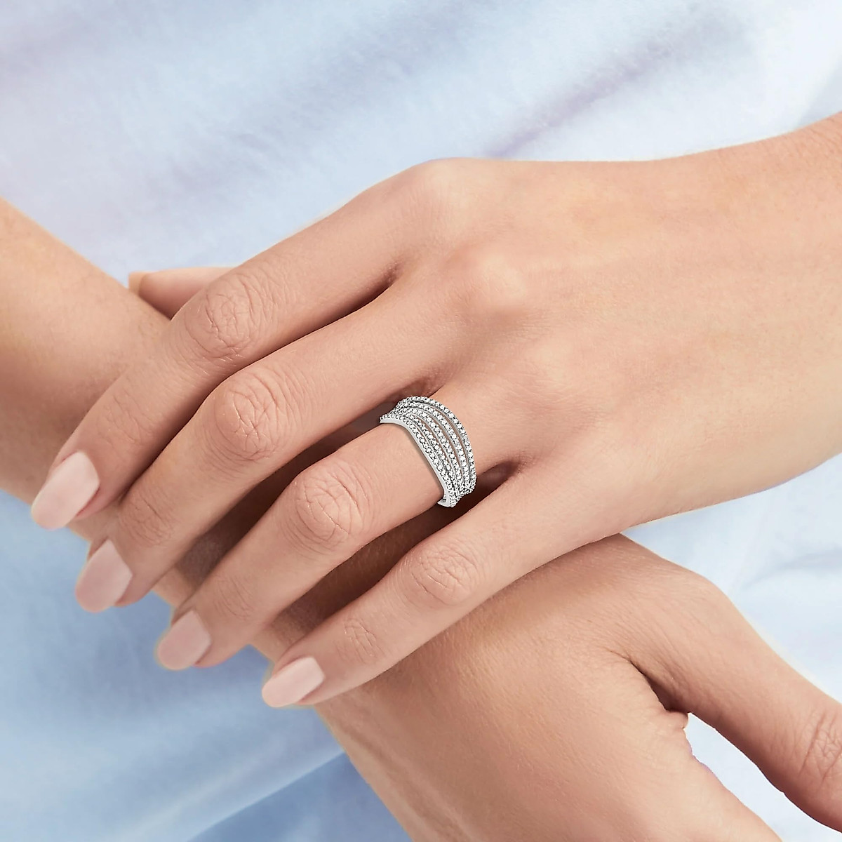 Hdiamonds 1/2 Carat Total Weight (cttw) 10K White Gold Diamond Multi-Row Wave Ring for Women (Size: 8)