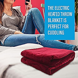 Electric Heated Throw Blanket Fleece with Controller, 50" x 60" , 4 Hours Auto Shut-Off, Fast Warming, Full-Body Comfort, Luxuriously Soft, Machine Washable (Red)