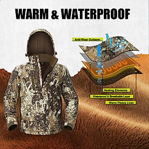 TIDEWE Men’s Heated Jacket with Battery Pack, Coral-Fleece Lining, Waterproof 1/2 Zip Jacket for Hunting (Veil Avayde Camo, Size M)