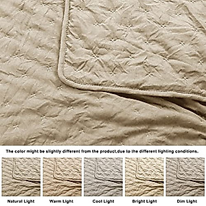 Beige Queen Size Quilt Bedding Sets with Pillow Shams, Lightweight Soft Bedspread Coverlet, Quilted Blanket Thin Comforter Bed Cover, All Season Summer Spring, 3 Pieces, 90x90 inches, Tan Cream