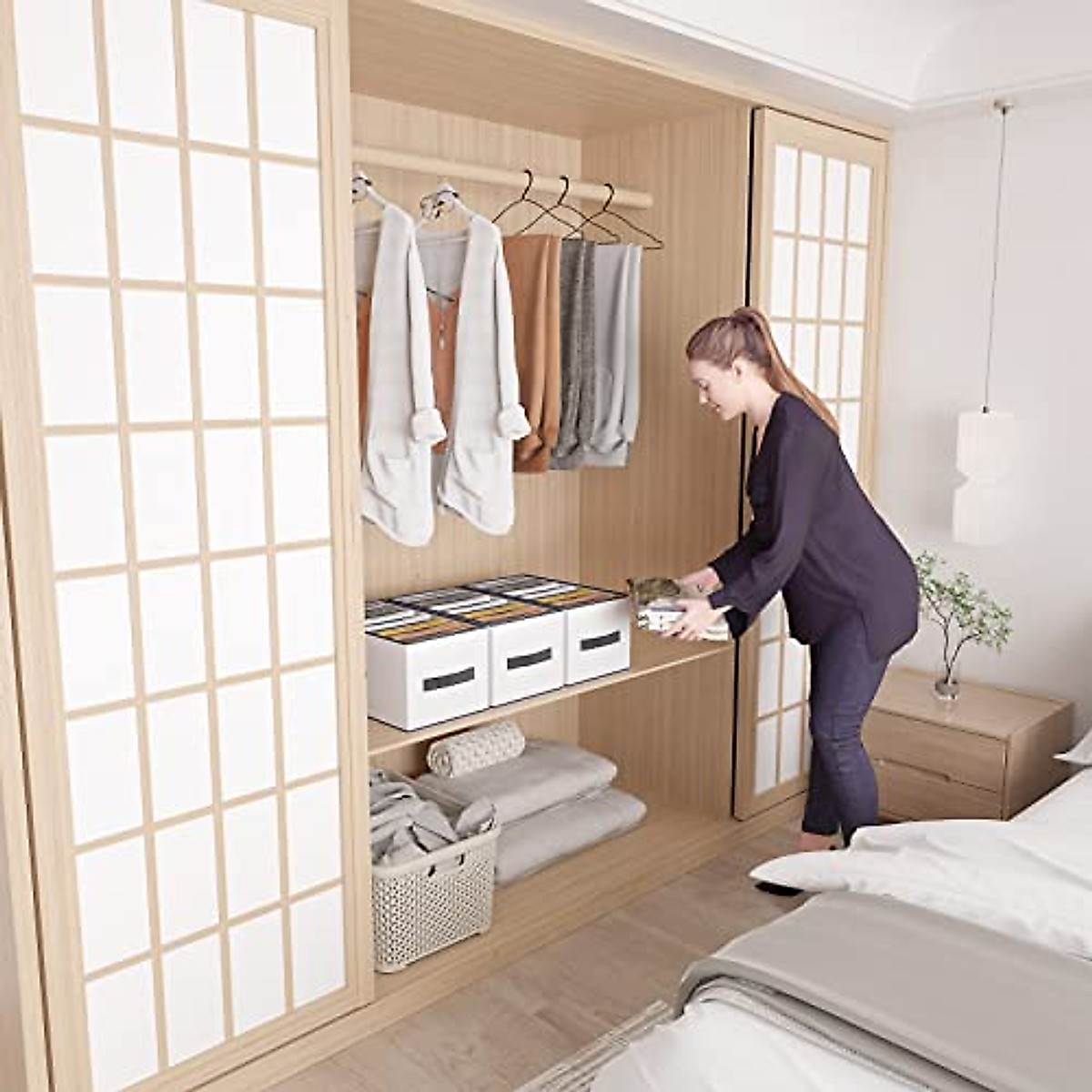 Bosuelife 3 Pack Wardrobe Clothes Organizer, 7 Grids Waterproof Mesh Jeans Drawer Closet Organizers and Storage, Dimension 14-1/4" x 9-1/2"x 8" (Compartment width: 2")