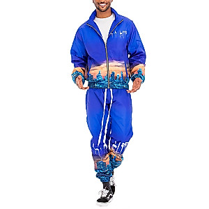 WEIV GEAR Men’s Tracksuit Set – 2 Piece Outfit Graphic Full Zip Up Jacket and Drawstring Waistband Sweatpants Joggers Active FJ708 BLUE L