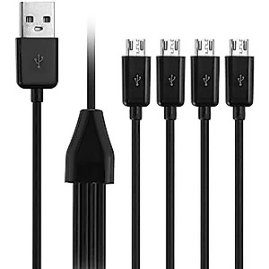 Vrllinking USB A to USB Micro Charging Cable, 4 in 1 Multi Charger Cable Micro USB Splitter Cable 4 Ports Micro USB 2.0 Male to Male Charging Cord 4 Connectors(Black 0.5M)