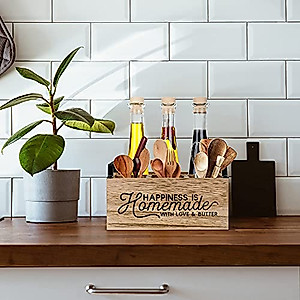 Kitchen Countertop Utensil Holder, Rustic Kitchen Utensil Caddy, Flatware Caddy and Silverware Organizer, Wood Utensil Caddy for Kitchen Countertop Organizer