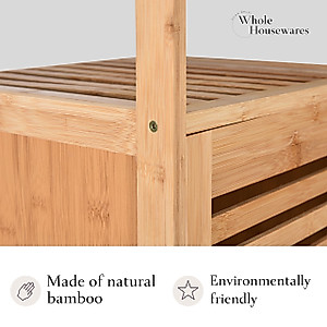 WHOLE HOUSEWARES Bamboo Shoe Rack Cabinet - Shelf Storage with Doors for Bathroom, Bedroom, and Kitchen- Freestanding Entryway Organizer Furniture - Multi-Tier Wood Cabinets for Small Spaces