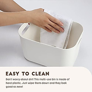 Tuanse 8 Pieces Plastic Storage Bins with Lids White Storage Box with Handle Stackable Containers with Lids for Organizing White Bins Small Storage Basket with Lid for Table (7.3 x 10.2 x 6.5 Inches)