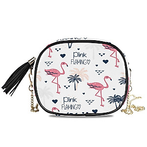 ALAZA Flamingo Palm Tree PU Leather Small Women Crossbody Shoulder Bag Purse Wallet with Adjustable Chain Strap
