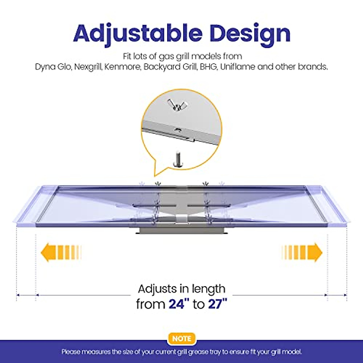 Geesta Grill Grease Tray Set, Stainless Steel Grill Replacement Parts, 24" - 27" Adjustable Grill Drip Pans Fit for Gas Grill from Dyna Glo, Nexgrill, Backyard Grill, Expert, BHG, Kenmore and More