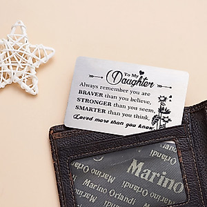Tawdull Daughter Gifts from Dad Mom Engraved Metal Wallet Inserts Card Inspirational Graduation Gift Daughters Birthday Present Always Remember You Are Braver than You Believe Note Cards