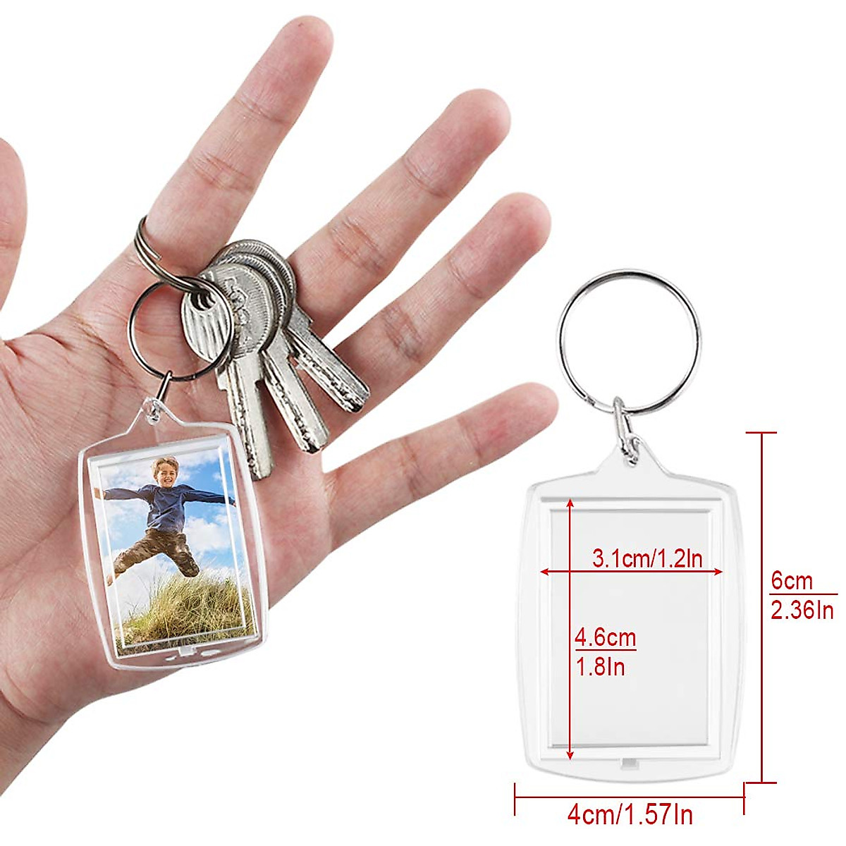 Kulannder 30 PCS Photo Insert Keychains, Acrylic Clear Blank Keyrings Picture Frame Keyring with Split Ring for Personalised Custom and Passport Photo Size, 1.57 Inch by 2.36 Inch