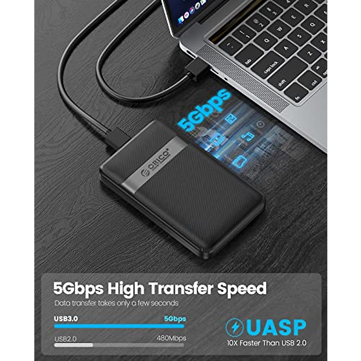 ORICO 2.5'' Hard Drive Enclosure, Upgraded Tool-Free 5Gbps USB 3.0 to SATA External Hard Drive Case for 2.5 Inch 7mm 9.5mm SSD HDD Max 6TB, UASP Supported, Black(2577U3)