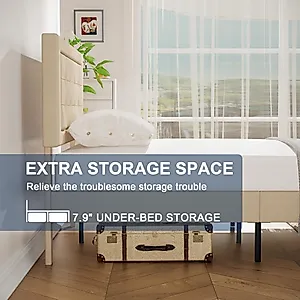 VECELO Twin Size Upholstered Bed Frame with Height Adjustable Fabric Headboard, Heavy-Duty Platform Bedframe/Mattress Foundation/Strong Wood Slat Support/No Box Spring Needed, BGE