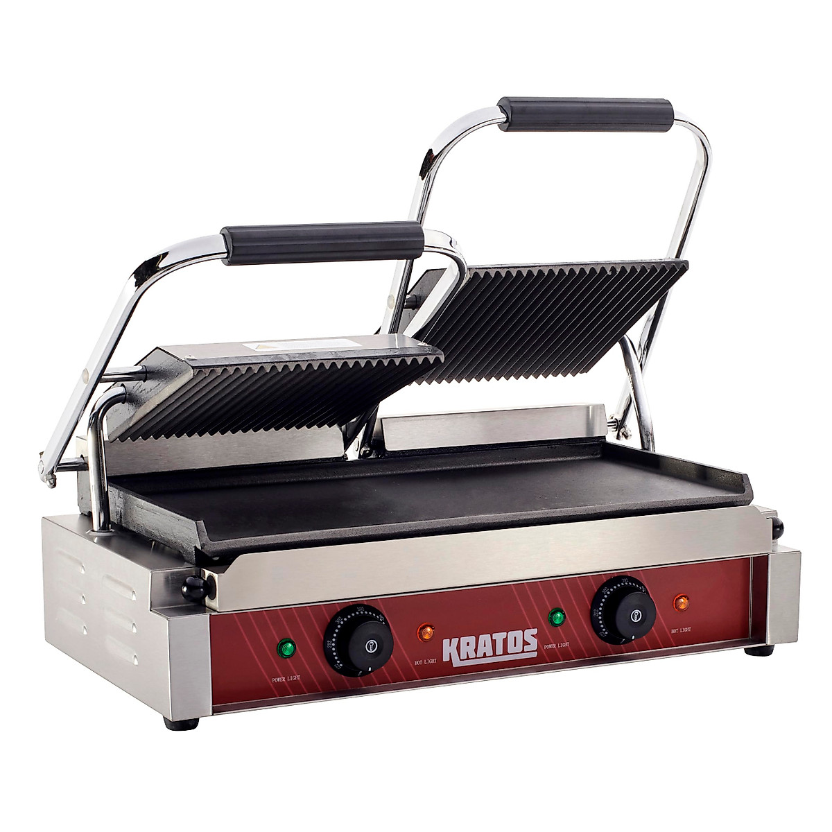 Kratos Commercial Electric Panini Sandwich Grill with Grooved Top and Smooth Bottom Plates, 18.7"x9" Cooking Surface, Commercial Countertop Panini Press, 120V, 3500W (29Y-025)