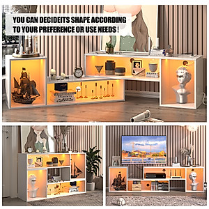 ANTISTA TV Stand, Deformable TV Stand with LED Light Strip & Power Outlets, Modern Entertainment Center with Storage Shelves for 55/60/65/70 inch TV, Gaming Media Console for Living Room