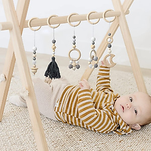 R HORSE 5 Baby Play Gym Toy Set Wooden Hanging Toy for Infant Play Activity Gym Wooden Nursing Pendant Gym Rattles Toy Sensory Birthday Shower Gifts Toys for Newborn Gift