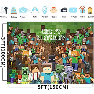 poaocok Video Game Birthday Party Supplies and Decorations 5X3 FT Photo Backdrop for Boy Girl Baby Shower Kids Bedroom Wall Decor