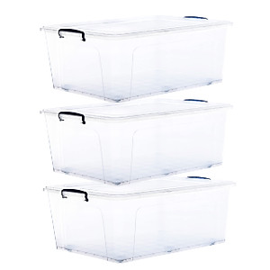 Superio Storage Containers With Wheels (3 Pack), Stackable Large Storage Containers With Lids, Durable Latches (32 Qt)