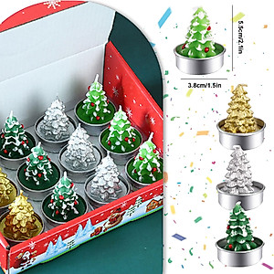 12 Pieces Christmas Tealight Candles - Christmas Candle Set Handmade Delicate Santa Claus Snowman Christmas Tree House Candles Xmas Party Supplies for Home Decoration Gifts (Christmas Tree Candle)