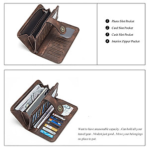 Telena Womens Wristlet Wallets Leather Large Trifold Clutch Purse Credit Card Holder Coffee