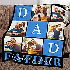 Custom Personalized Fleece Blanket World's Best Dad Plush Blanket Fuzzy Soft Blanket Microfiber Gifts for Dad Black Blue 30"x40" Best Dad Blanket