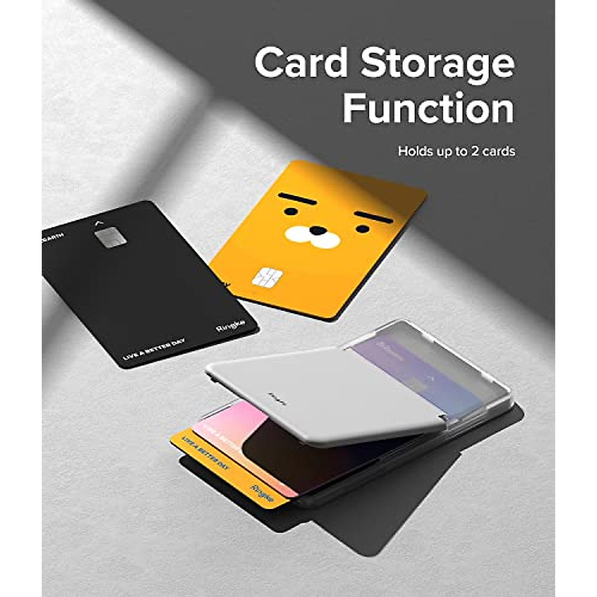 Ringke Magnetic Stand Slot Card Holder [Phone Wallet + Stand] ID & Credit Card Holder for Phone Case, Magnetic Card Wallet Compatible with Magsafe, iPhone 13, 12, Pro Max Mini - Clear & Light Gray