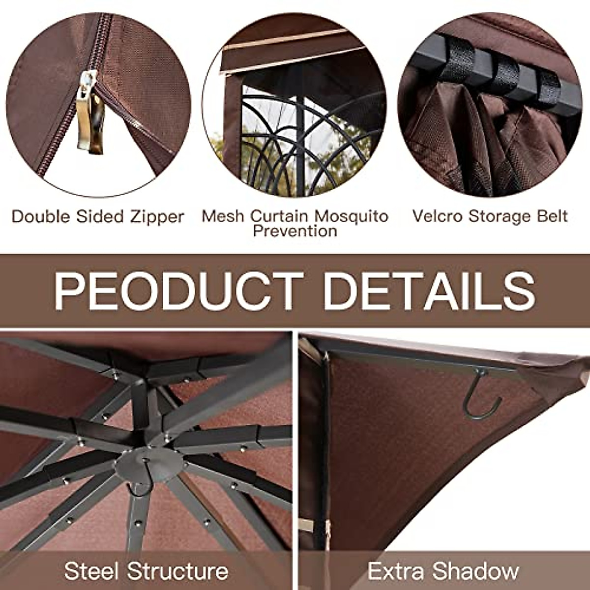 ECOTOUGE Outdoor Gazebo 10x10 for Patios, Double Waterproof Soft-top Canopy, Garden Tent with Netting for Party, Backyard, Chocolate