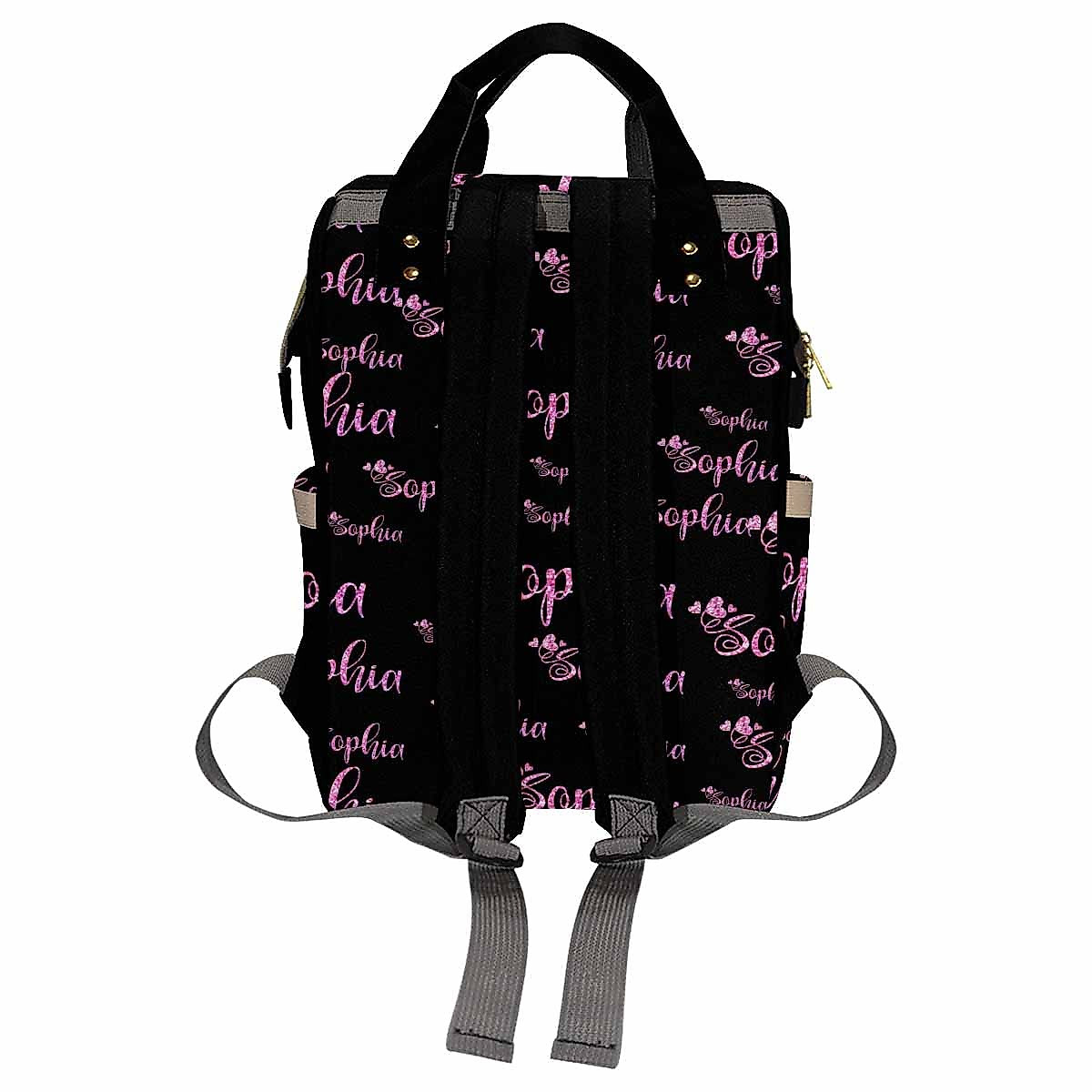 Personalized Diaper Backpack with Name, Pink Sparkle Name Logo Text Black Custom Diaper Bag Baby Nappy Bag Shoulder Bag Casual Daypack Bag for Mom Dad Multifunctional Travel