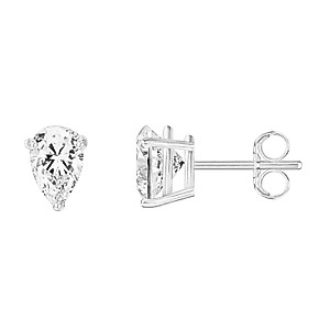 PAVOI 14K White Gold Plated Sterling Silver Cubic Zirconia Stud Earrings for Women Pear 4x6mm