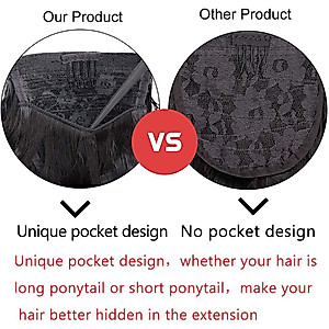 Stamped Glorious Long Corn Wave Ponytail Extension Magic Paste Heat Resistant Wavy Synthetic Wrap Around Ponytail Black Hairpiece for Women (22 Inch, 22 Inch-Black)