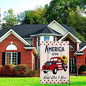 EKOREST 4th of July Garden Flag for Outside,American Red Truck with Summer Sunflowers,12 x 18 Double Sided,Small Independence Day Farmhouse Décor,Patriotic Star Yard Flags for Memorial Day Outdoor