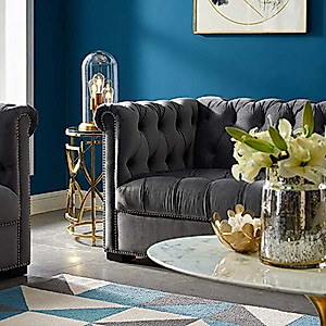 Modway EEI-3064 Heritage Tufted Performance Velvet Upholstered Chesterfield Sofa with Nailhead Trim in Gray