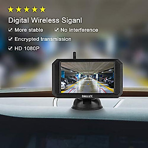 DALLUX Wireless Backup Camera with Stable Digital Signal,5 Inch Monitor+HD 1080P Front/Rear View Night Vision Waterproof Camera for Car,Pickup,Truck,RV,SUV,Van,Camper License Plate Easy Installation