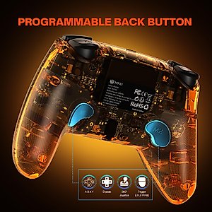 NYXI Wireless Controller for PS4, Hall Effect Joysticks Triggers, Transparent Controller with Breathing RGB Light, Programmable Buttons, 3.5mm Audio Jack Compatible with PS4/PC/iOS/Android