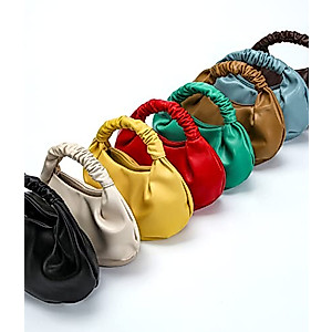 Pettata Chic Top Handle Bag for Women Small Ruched Hobo Handbag Beige Soft Faux Leather Tote Bags Purse