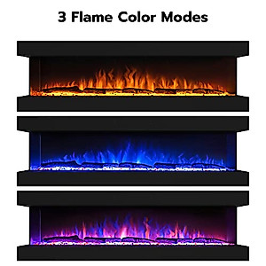 Valuxhome 3-Sided Electric Fireplace, 76 Inch Recessed and Wall Mounted Fireplaces, Built-in Fireplace Decorations for Living Room with Overheating Protection, Remote, Log & Crystals, Black