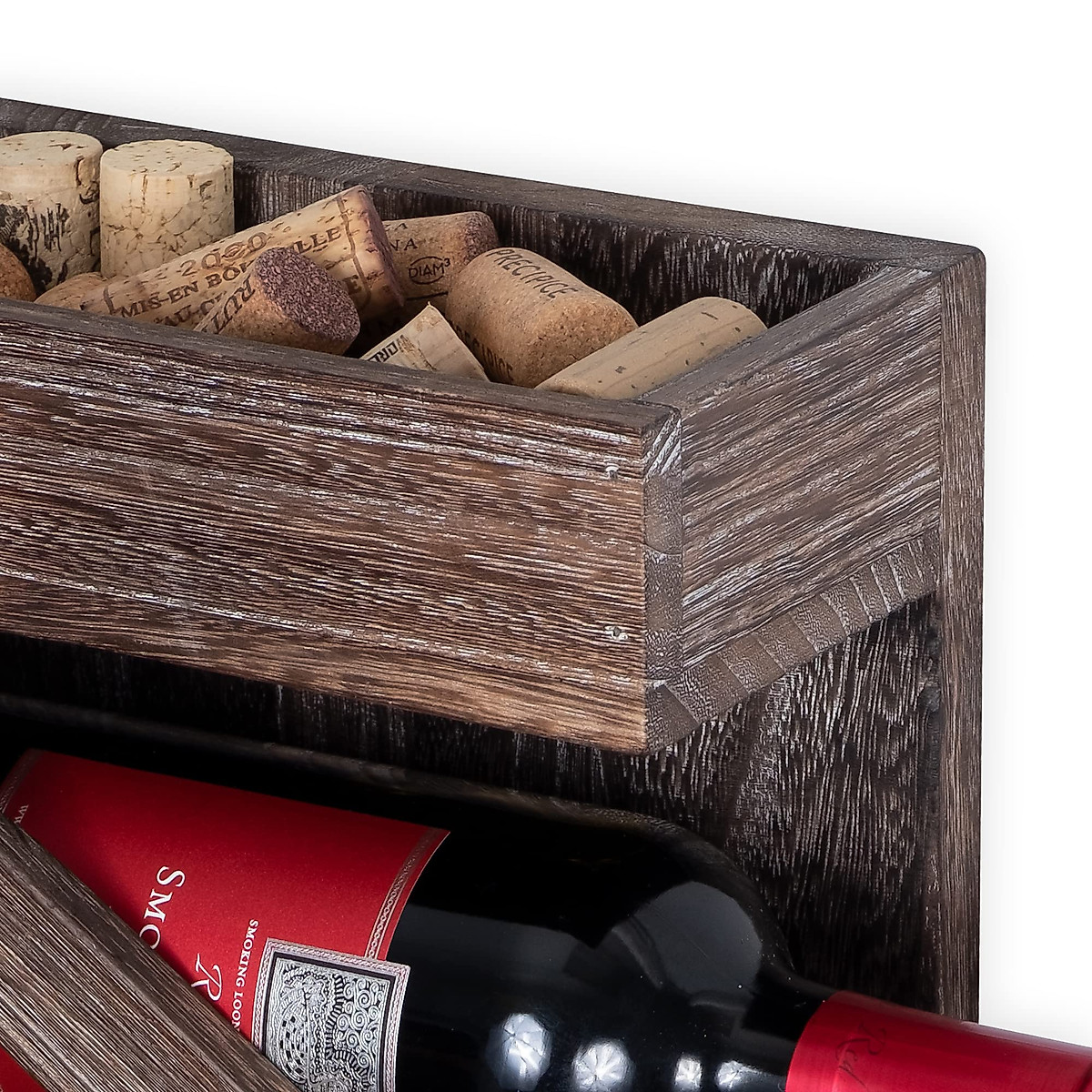 Rustic State Rioja Wall Mount Wood Wine Rack with 2 Glass & 3 Bottle Holder, Stemware Shelf, Cork Storage - Corkscrew Holder for Champagne, Red & White Wine - Home, Kitchen, Dining Room Bar Décor