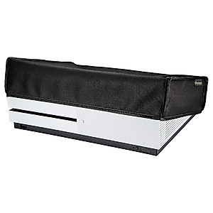 eXtremeRate Black Horizontal Dust Cover for Xbox One S Console Custom Designed Double Layer Soft Neat Lining Waterproof Dustproof Precision Cut Easy Access Cable Port