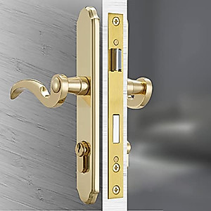 HTH HTHomeprod Solid Brass Lever Handle Set for Screen / Storm Door, Double Cylinder Mortise Lock Added Security, Fit for 1 in. Or 1.38 in. Thickness Door, Polished Brass