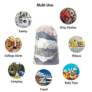 Plusmart Mesh Laundry Bags with Drawstring, 24" x 36" Extra Large Laundry Bags with Staps, for Travel, College Dorm, Apartment, Family, 3 Pack, White, Machine Washable